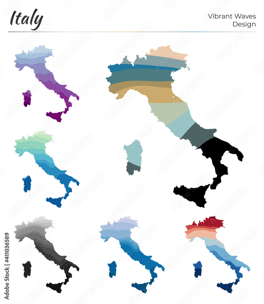 Set of vector maps of Italy. Vibrant waves design. Bright map of ...