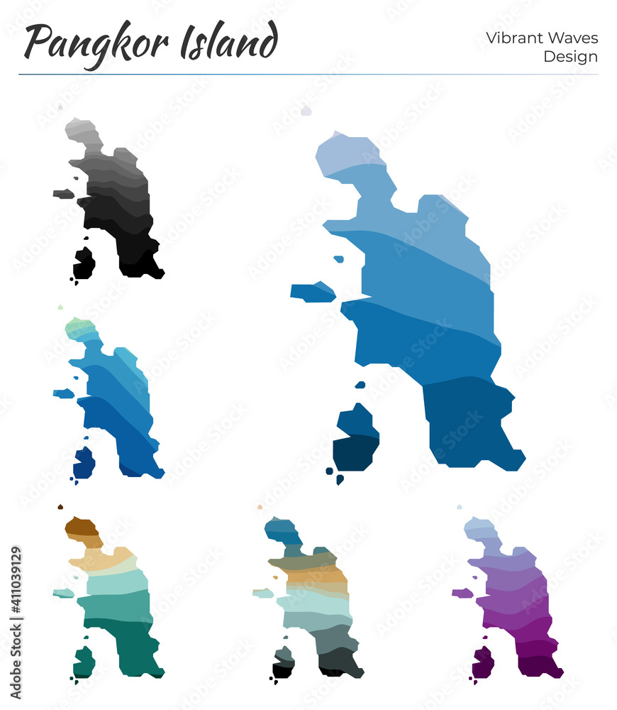 Set of vector maps of Pangkor Island. Vibrant waves design. Bright map ...