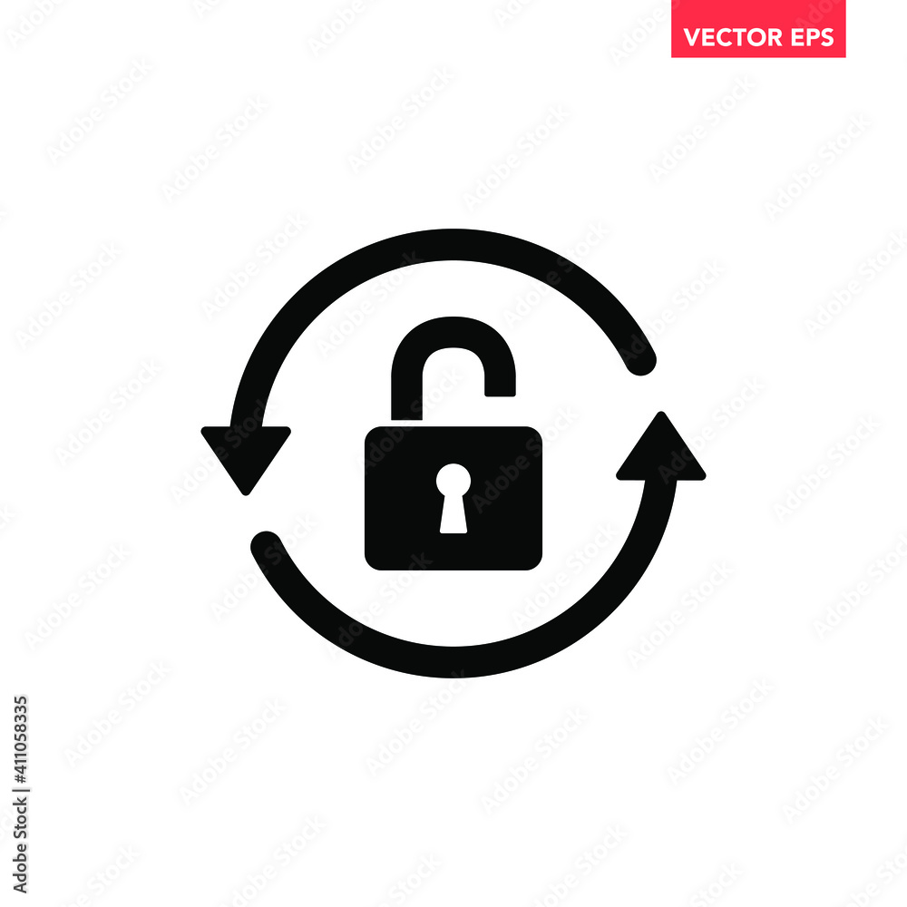 Black round lock reload icon, simple secure key protection flat design ...