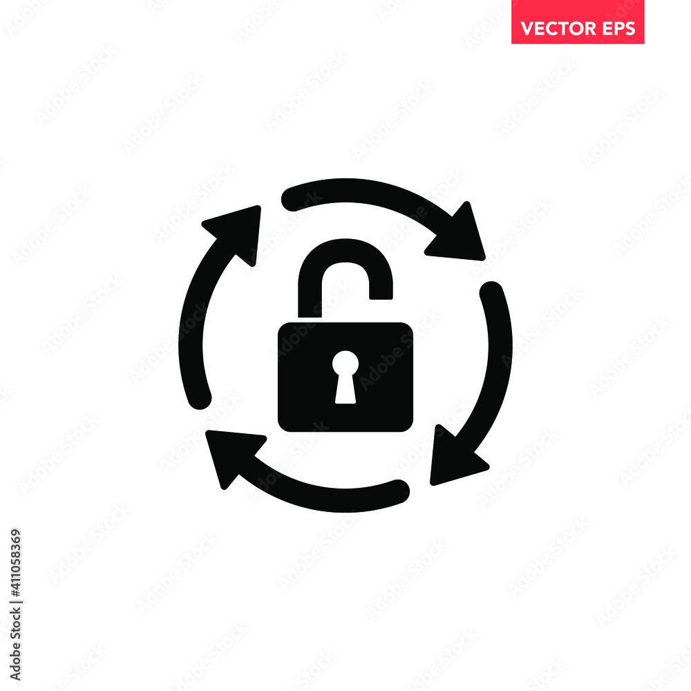 Black round lock reload icon, simple secure key protection flat design ...