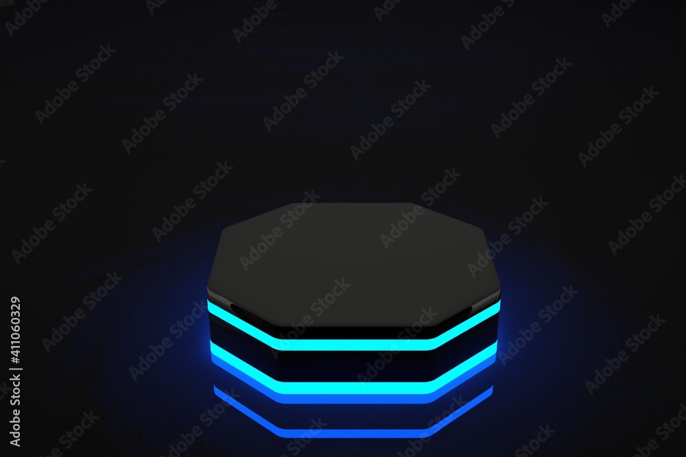 3D Rendering Biggest Octagon Light Red Display Background Mock up ...