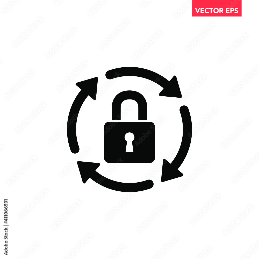 Black round lock reload icon, simple secure key protection flat design ...