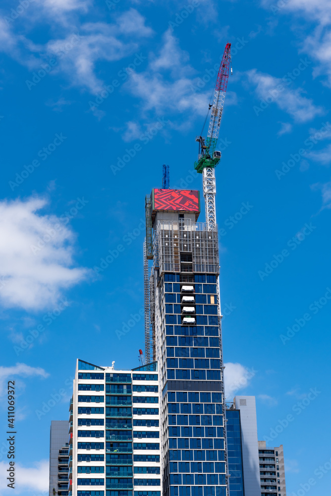 Melbourne, Australia, city apartment building under construction with a ...