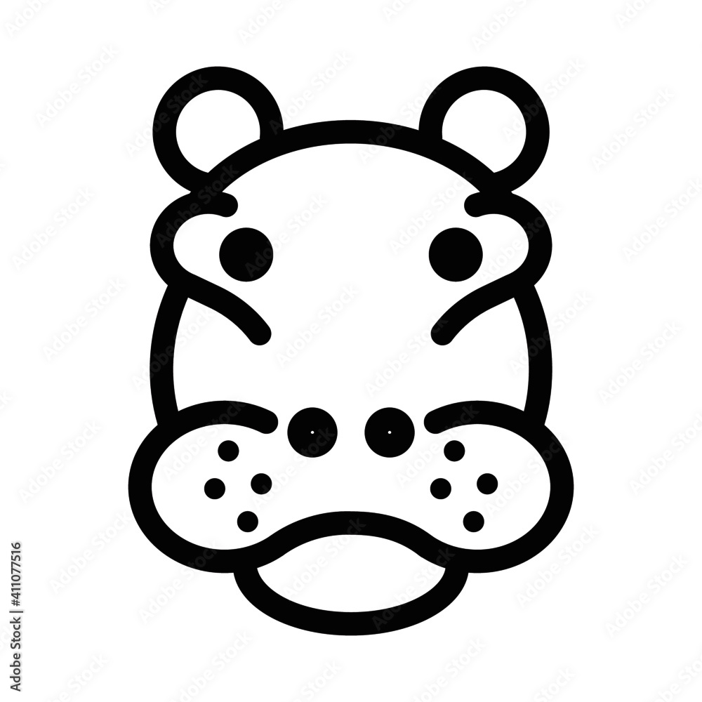 line icon set symbol and type hippo animal face emoticon vector ...