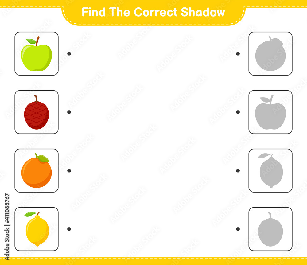 Find the correct shadow. Find and match the correct shadow of Fruits ...