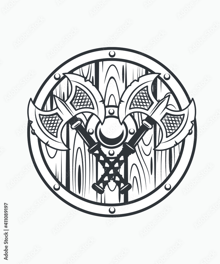 Viking axe and shield logo trendy design. Viking trendy Tattoo design ...