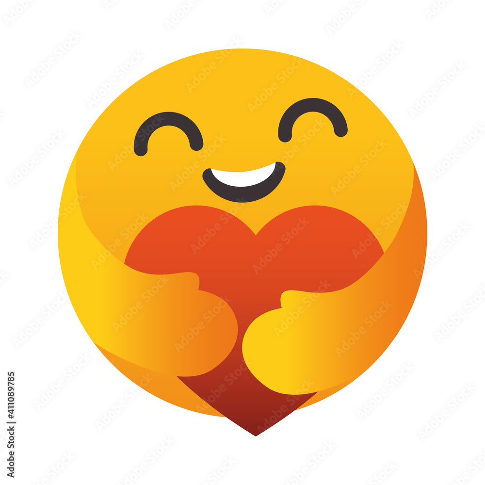 Care emoji hugging a red heart, colorful design Stock Vector | Adobe Stock