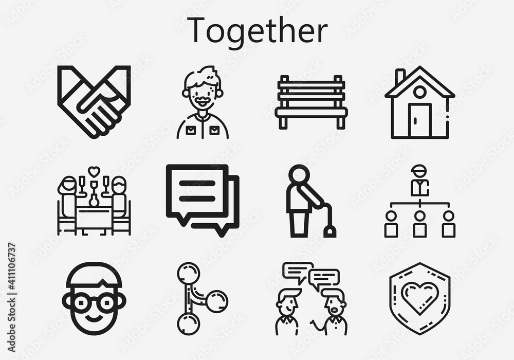 Premium set of together icons. Simple together icon pack. Stroke vector ...