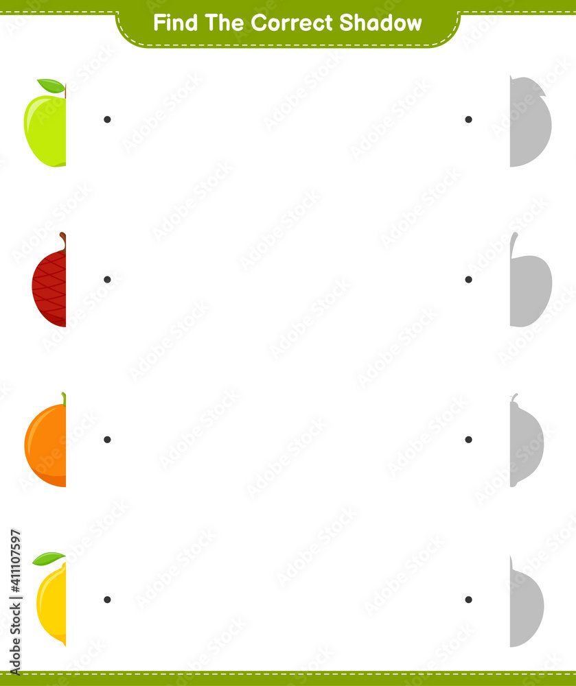 Find the correct shadow. Find and match the correct shadow of Fruits ...