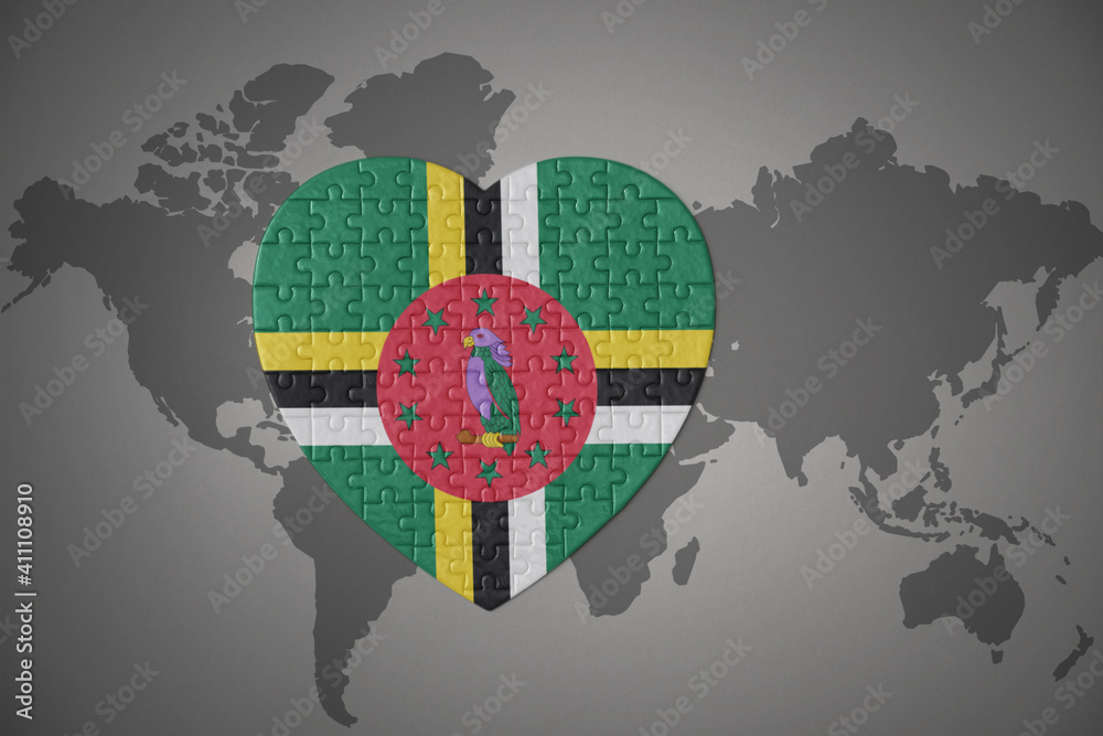 puzzle heart with the national flag of dominica on a world map ...