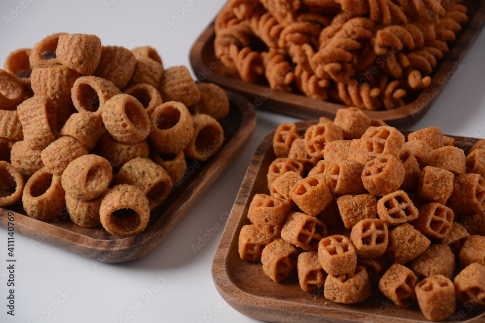 Israeli Bissli - wheat snacks with different flavors and shapes Stock ...