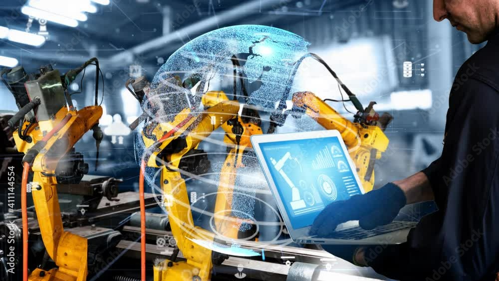 Smart industry robot arms modernization for digital factory technology ...