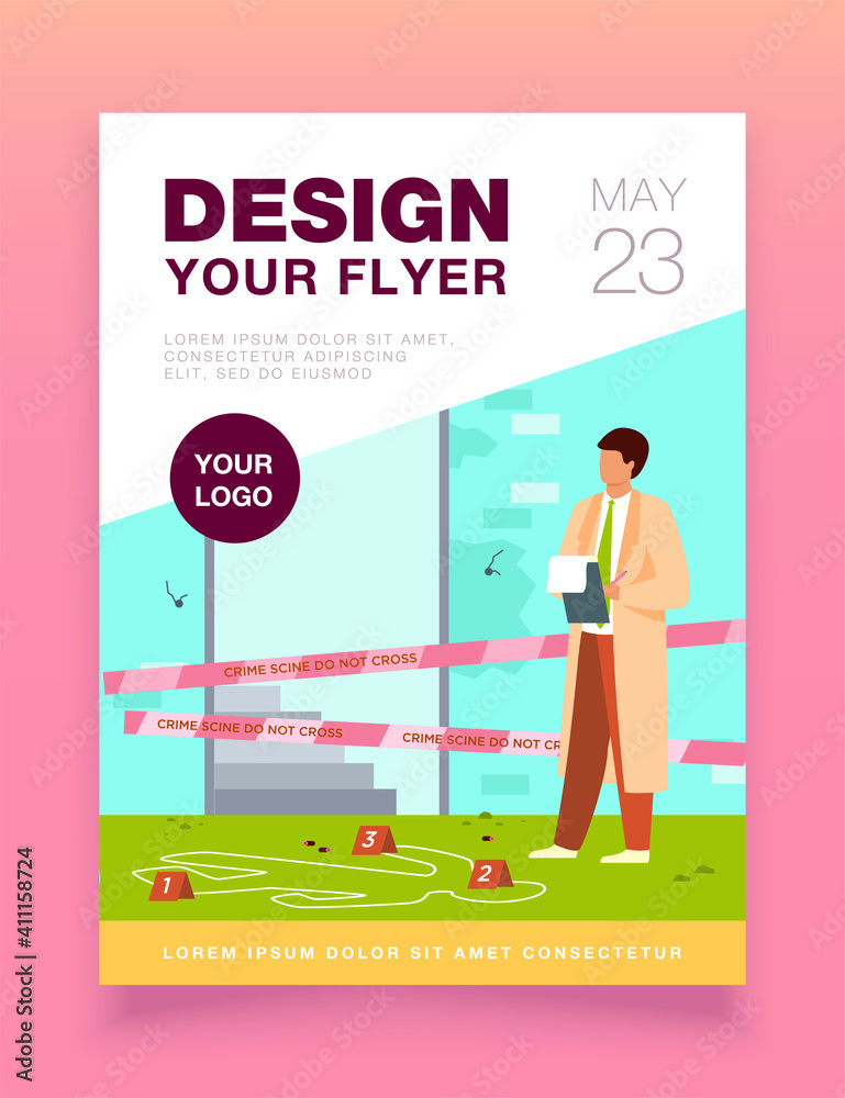 Detective working at crime scene, taking notes, finding evidence at ...