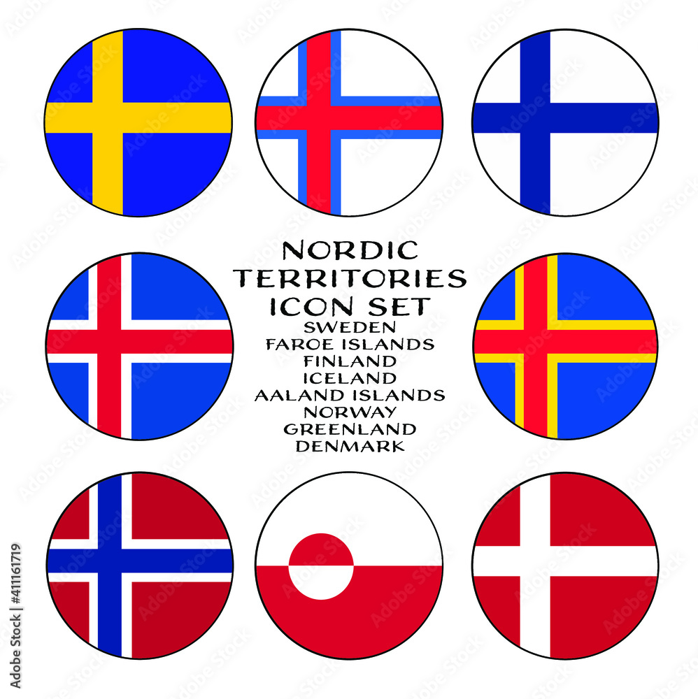 Nordic Territories Rounded Flag Icon Set in Scandinavia and surrounding ...