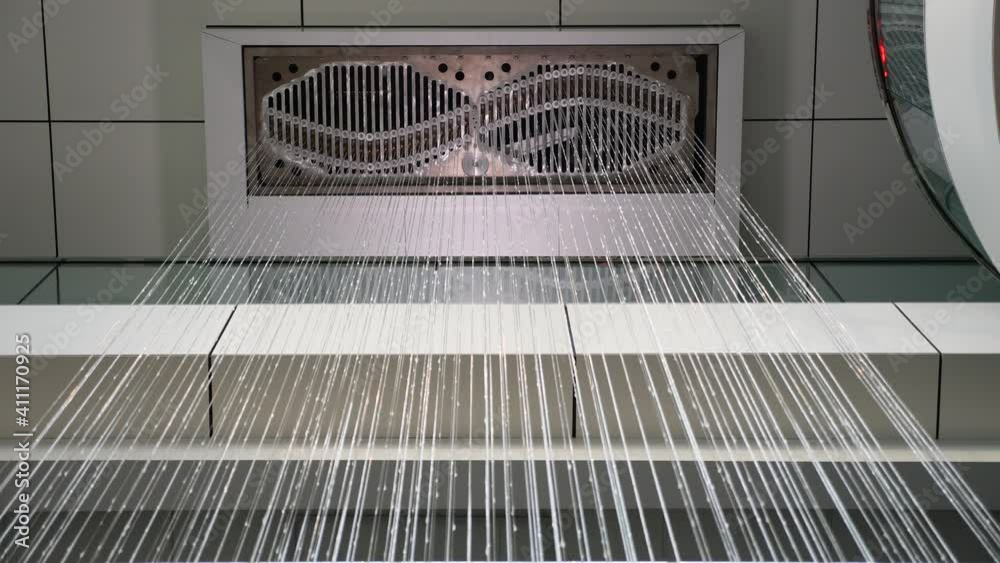 Vidéo Stock Artificial waterfall jets flows down from ceiling or ...