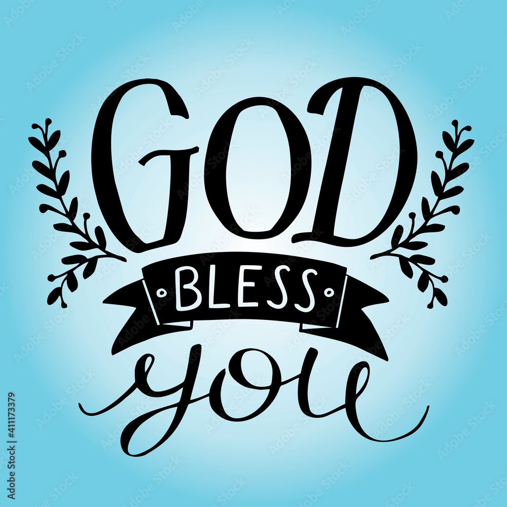 Hand lettering quote God bless you on blue background Stock Vector ...
