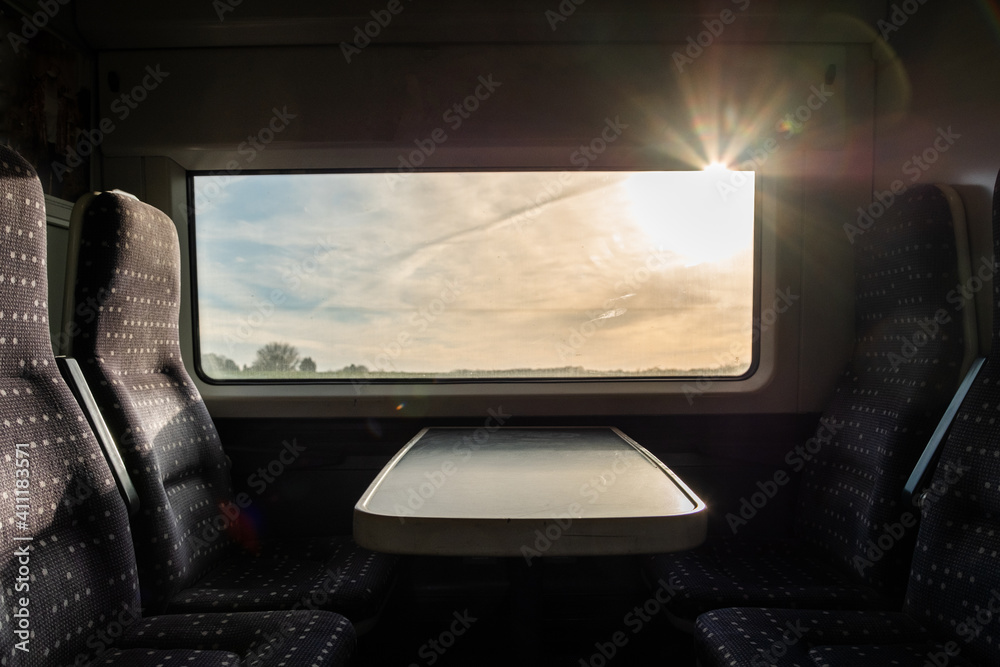 View from inside a english high speed train, travel to destination with ...