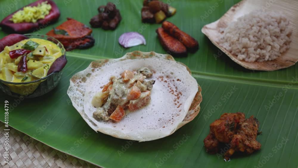 Appam with mutton stew Non-vegetarian sadhya Indian food for Onam sadya ...