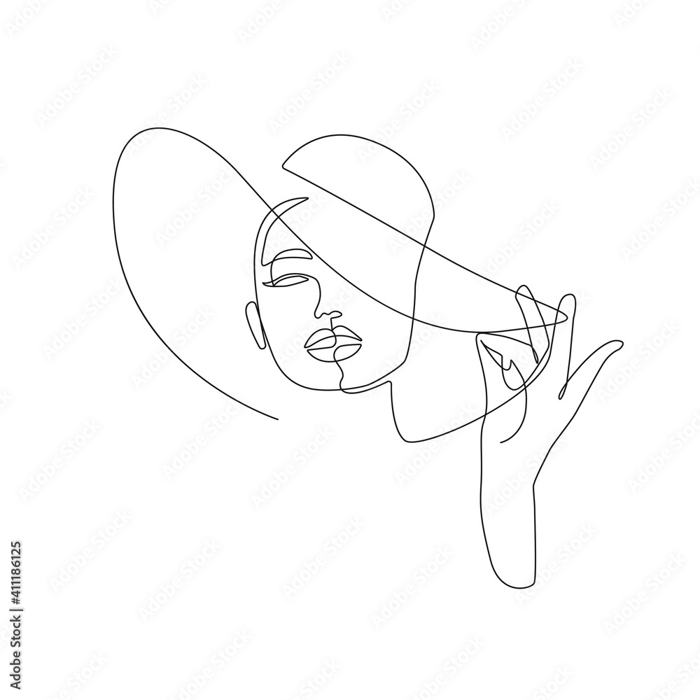 Woman Abstract Face One Line Drawing Female Portrait Minimalist Style