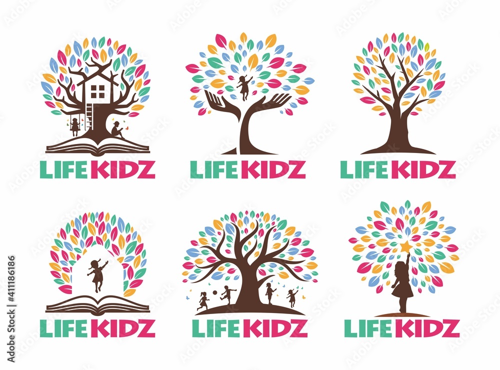 Set of Tree Kids Logo playful template Stock Vector | Adobe Stock