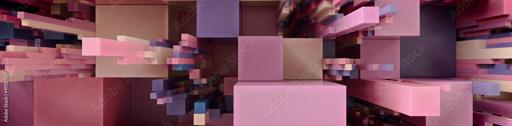Multicolored 3D Block background. Tech Wallpaper with Pink and Purple ...