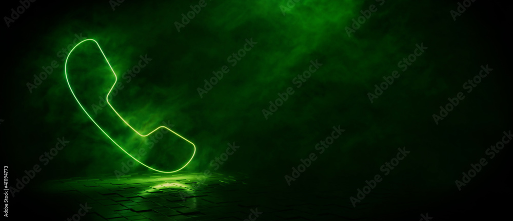 Green neon light phone icon. Vibrant colored technology symbol ...