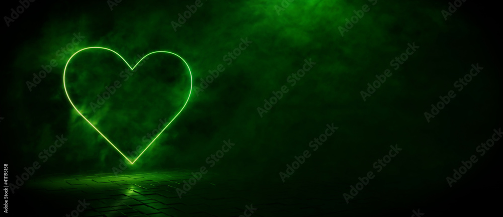 Green neon light heart icon. Vibrant colored technology symbol ...