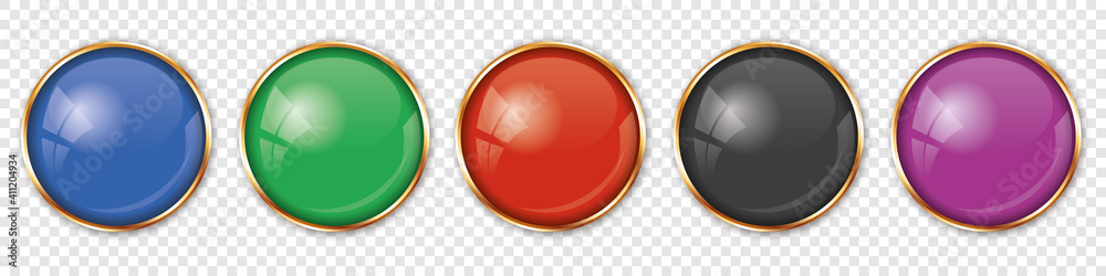 set of buttons with gold frame on transparent background Stock Vector ...