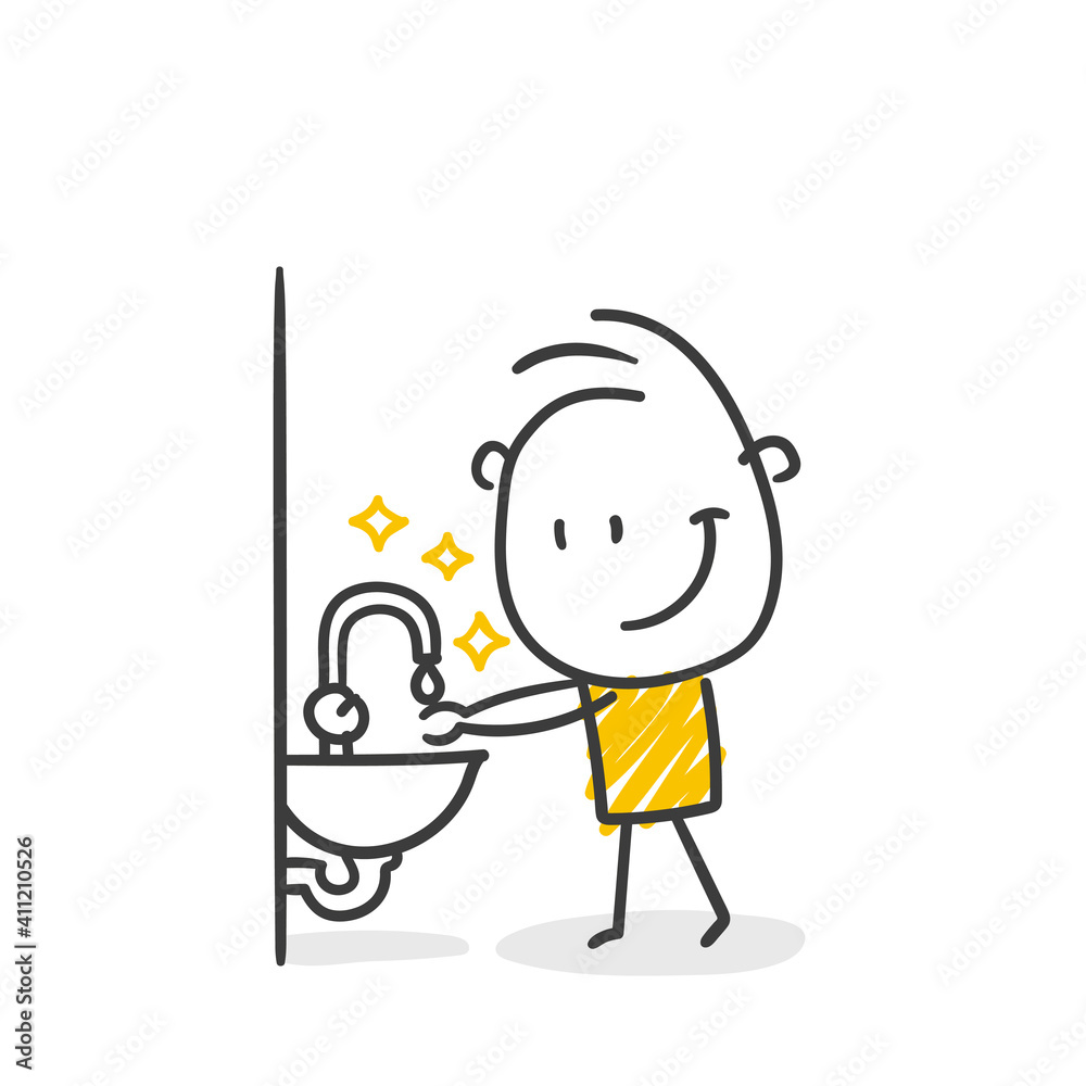 Vetor de Strichfiguren / Strichmännchen: Hände waschen, Hygiene. (Nr ...