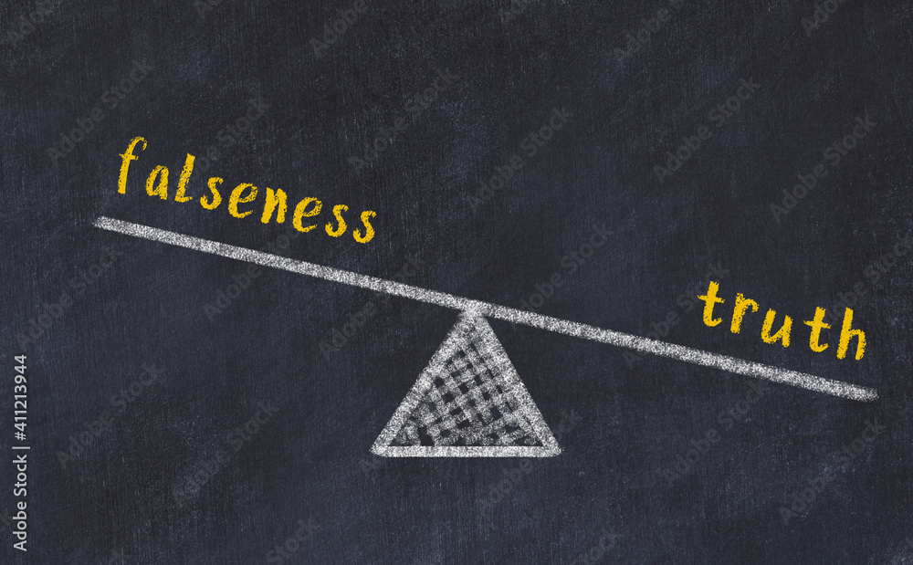 Chalk drawing of scales with words falseness and truth. Concept of ...
