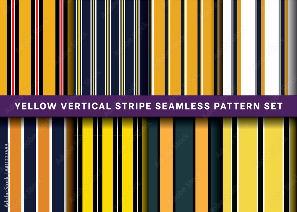 Seamless Vertical line pattern collection, Set of yellow color repeated ...