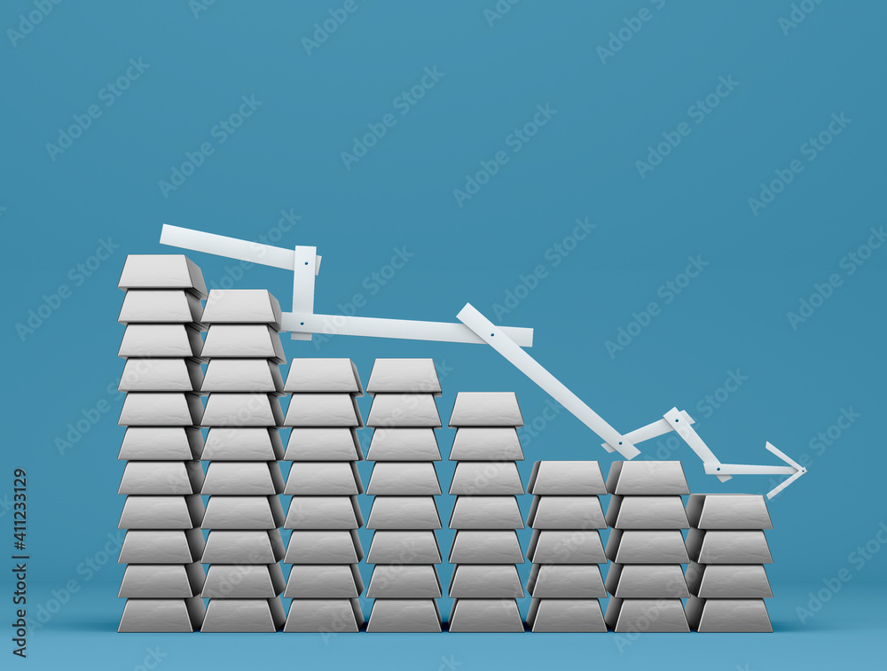 silver bars chart as financial symbol - 3D Illustration Stock ...