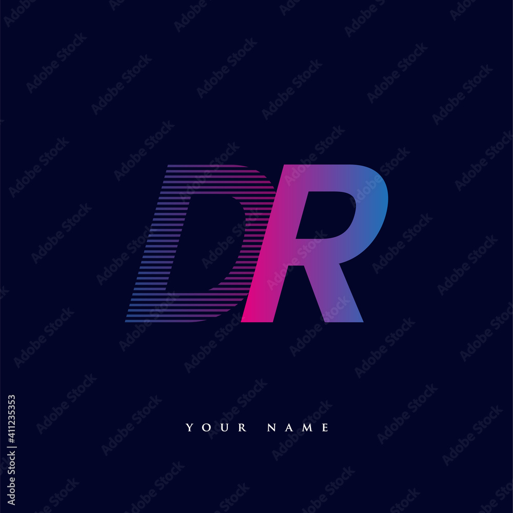 initial letter logo DR colored blue and magenta with striped ...