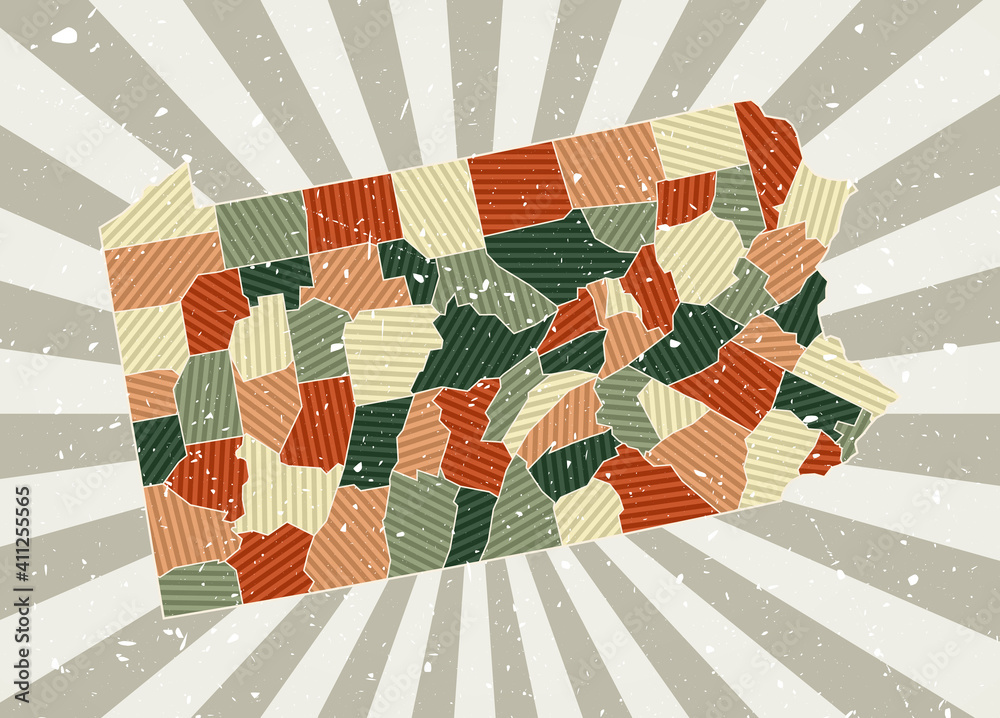 Pennsylvania vintage map. Grunge poster with map of the us state in ...