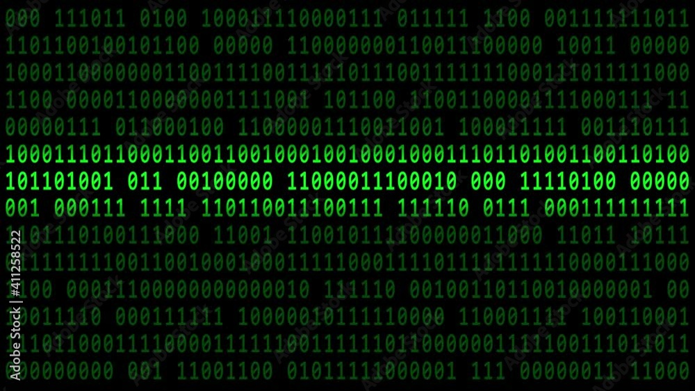 Abstract motion over varying green binary code background in 4K ...