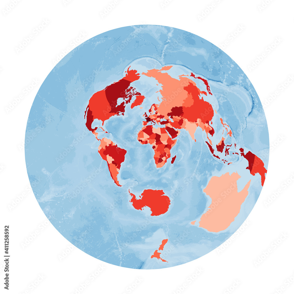 World Map. Airy's minimum-error azimuthal projection. World in red ...