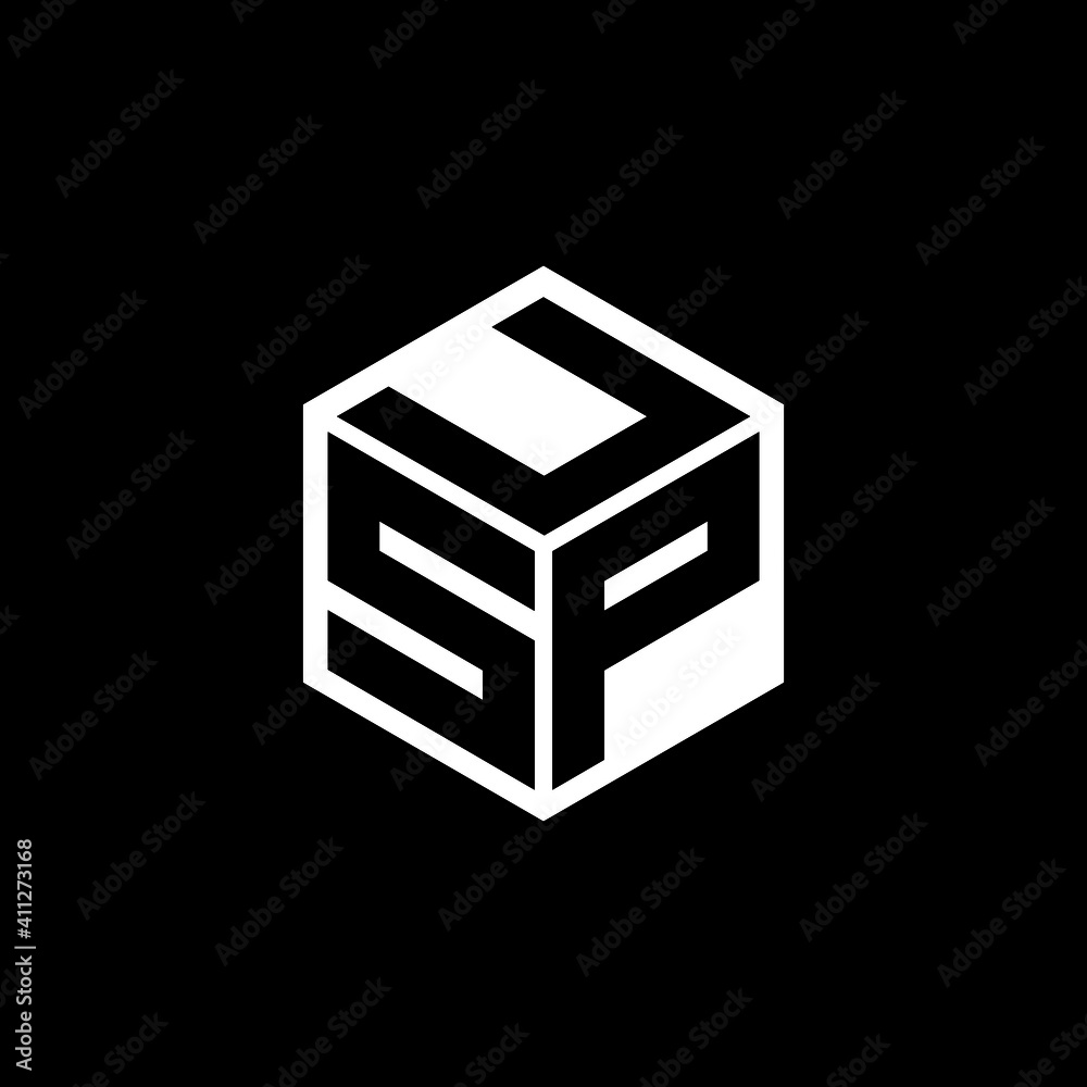 SPU letter logo design with black background in illustrator, cube logo ...