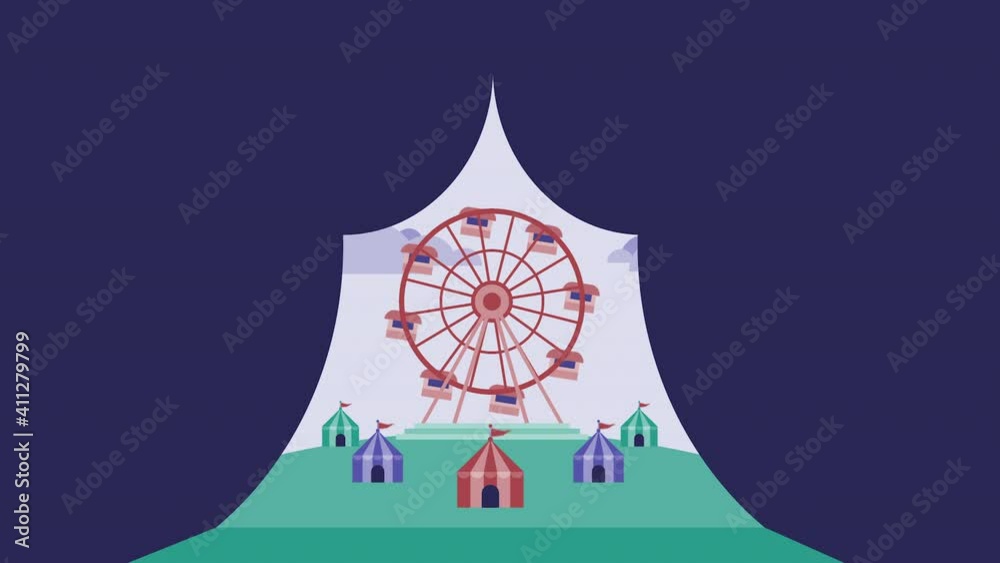 Circus gate silhouette lets see into the distance red Ferris wheel ...