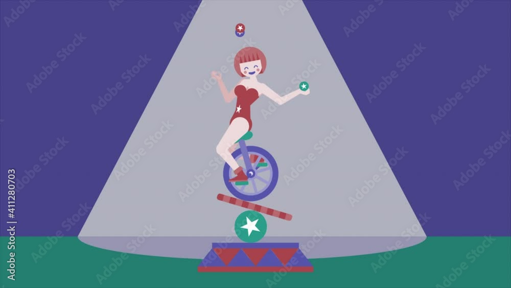 Vídeo do Stock: Juggling girl character in red dress handles juggling ...