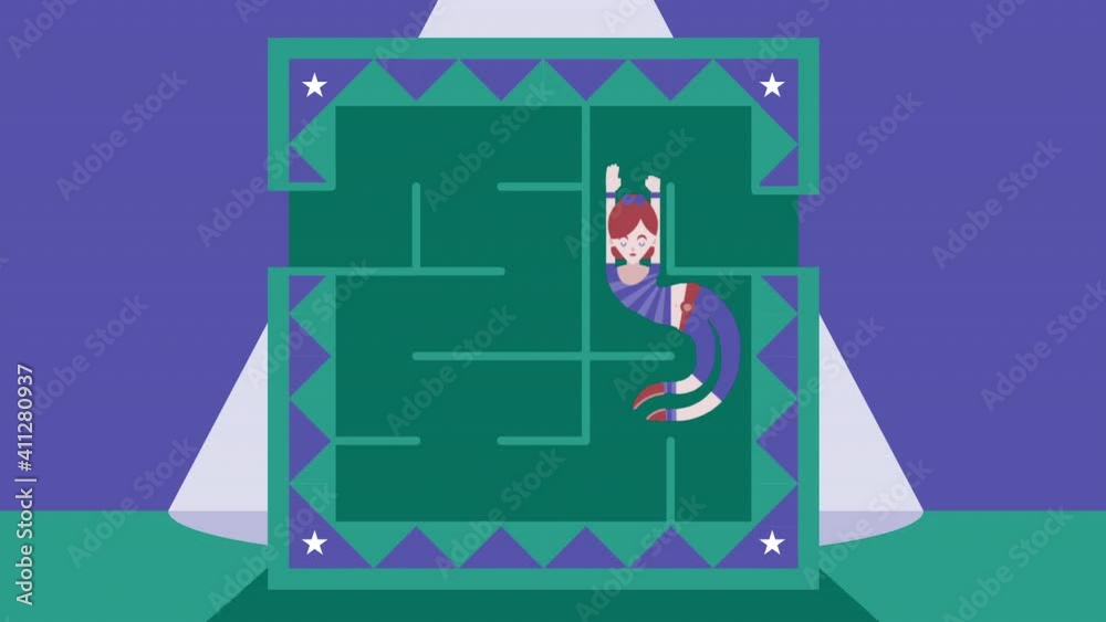 Contortionist girl dressed in purple jumps and goes through complicated ...