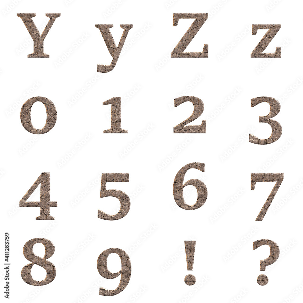Cracked stone alphabet letters with damaged bevel edge Stock ...
