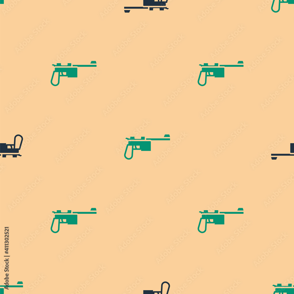 Green and black Mauser gun icon isolated seamless pattern on beige ...