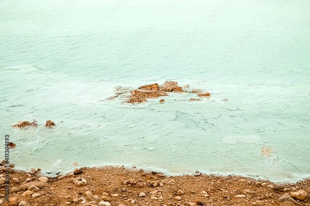 the salt coast of the dead sea in israel, the texture of salt on the ...