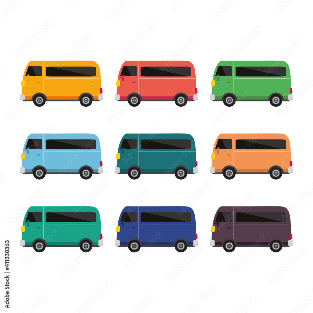 school bus vector, bus different color set of nine bus vector ...