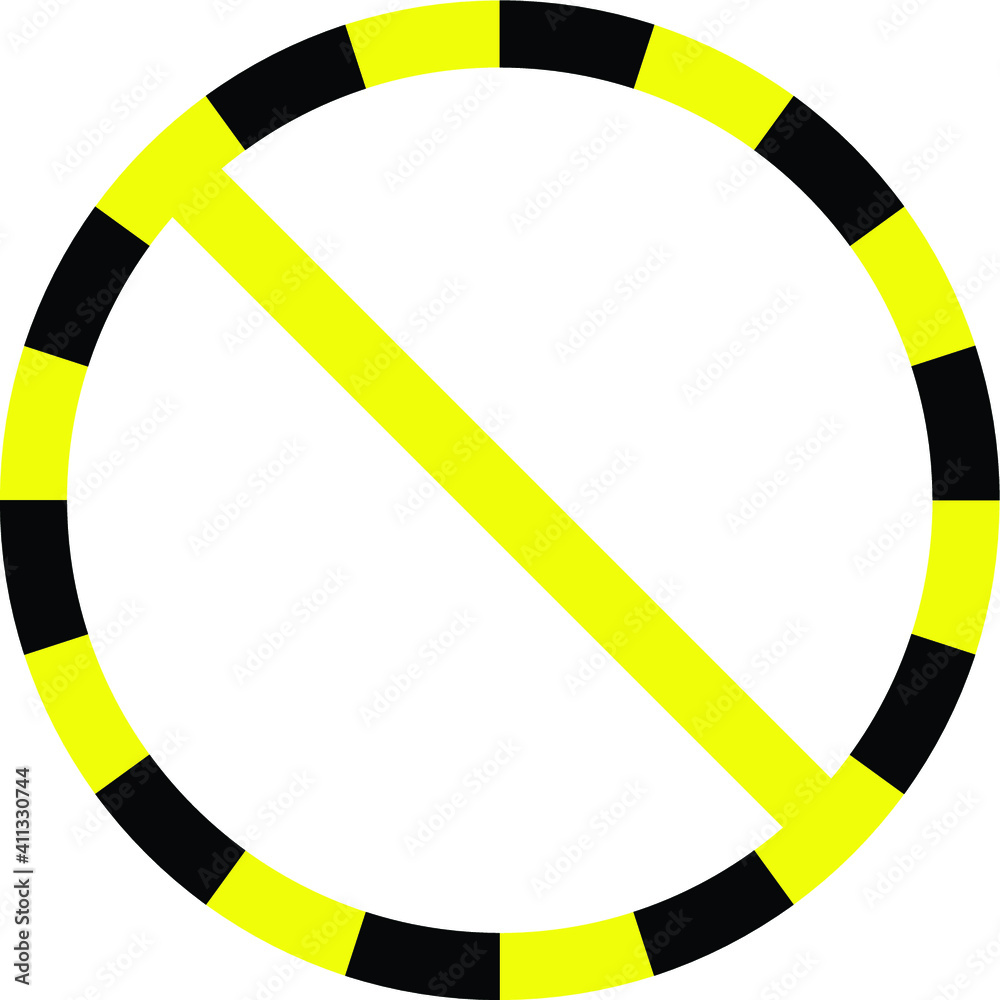 Caution and alert yellow and black striped circle with diagonal slash ...