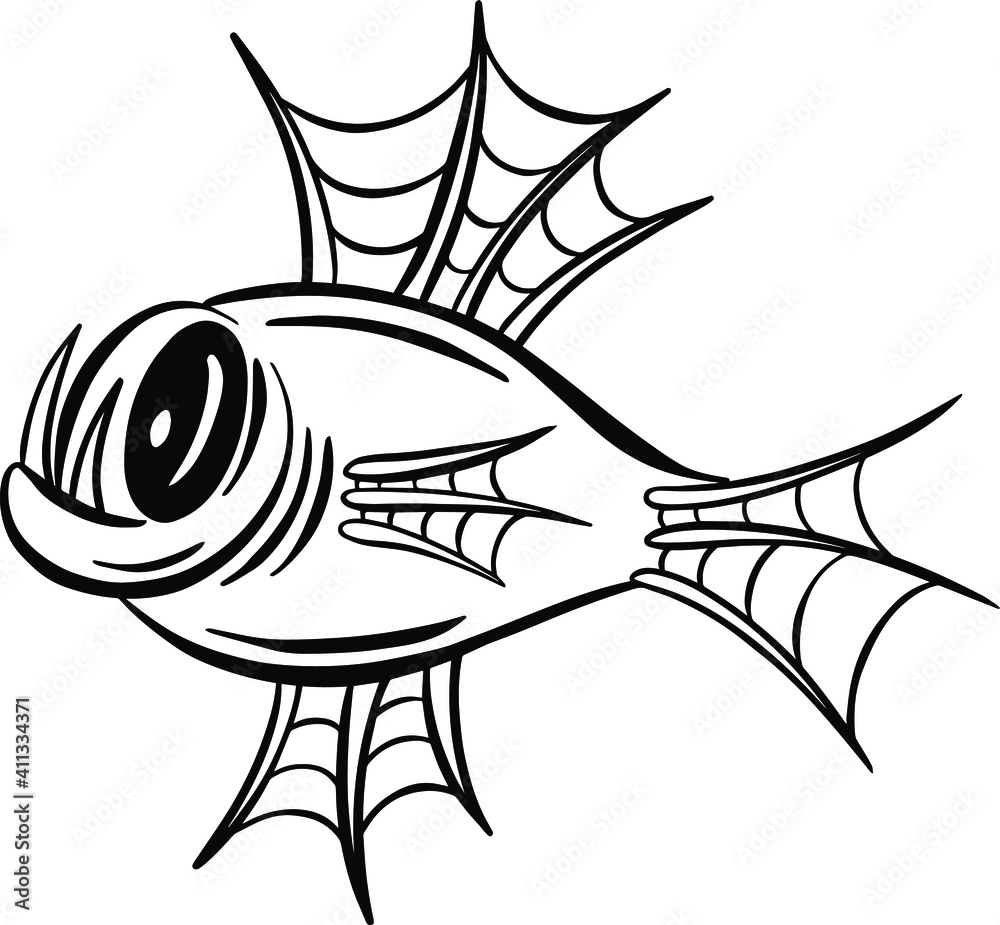 Cartoon Anglerfish Fish Outline Illustration Vector Stock Vector ...