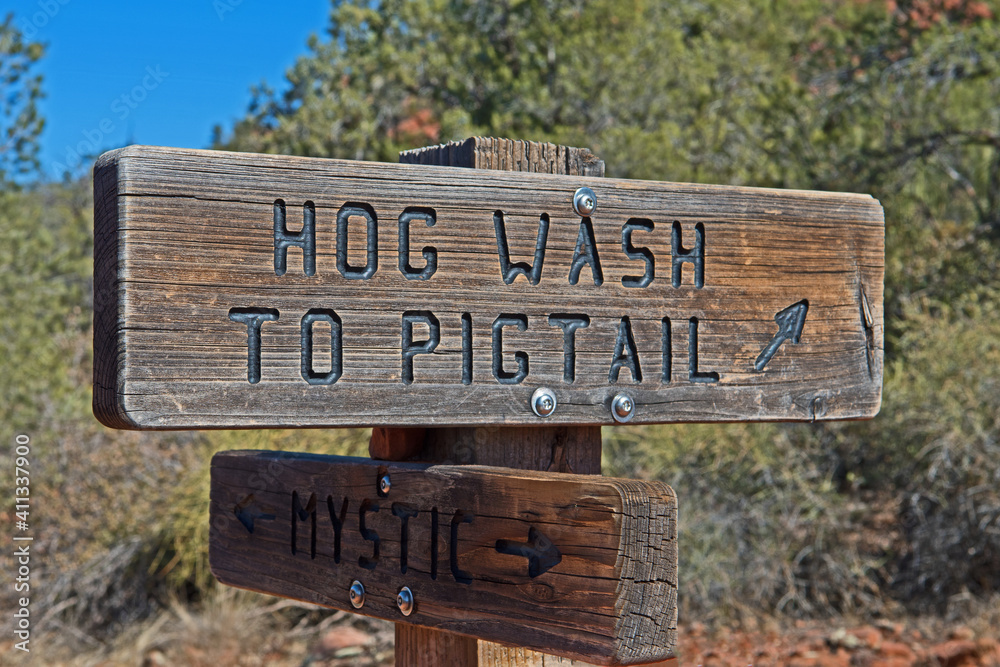 Signposts on the trail system around Sedona, Arizona, show hikers and ...