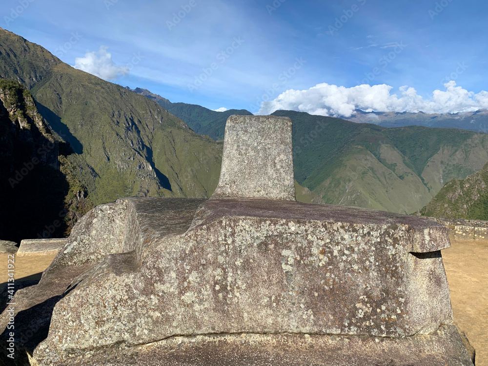 Foto de Sacred Inca Intihuatana stone or Hitching Post of Sun in Machu ...