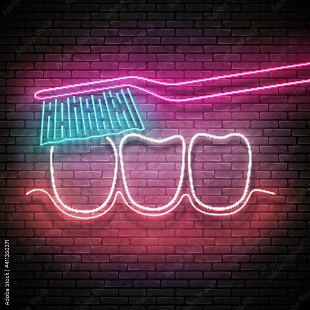 Glow Teeth Cleaning with Toothbrush, Personal Hygiene. Dentist Clinic ...