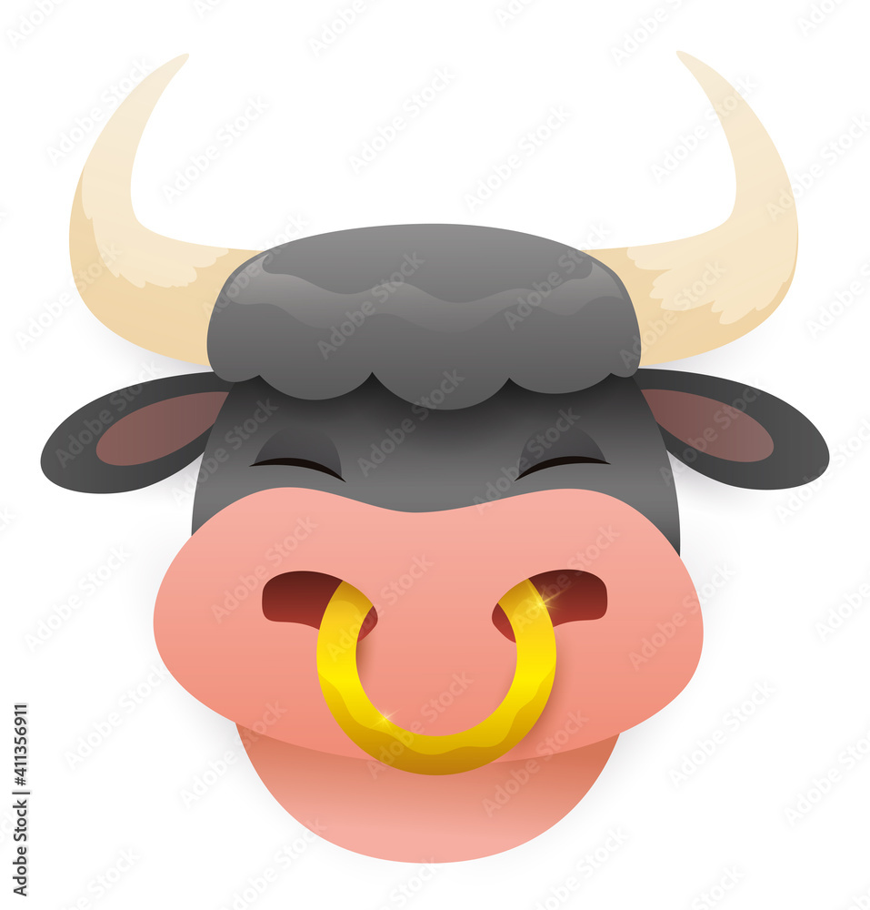 Ox head with gray hair and golden nose ring, Vector Illustration Stock ...